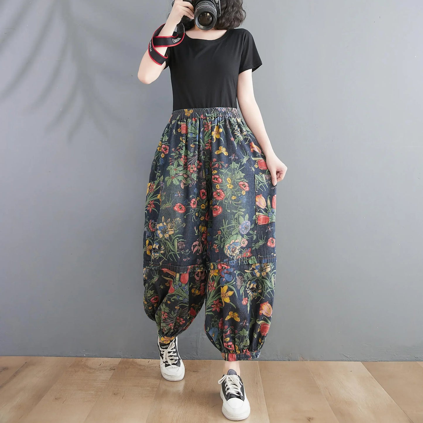 New Fashion Ladies Printed Floral Jeans Women Vintage Blu ...